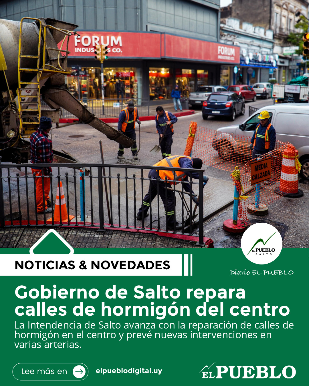 Gobierno de Salto repara calles de hormigón del centro